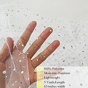 White Glitter Tulle Fabric Rolls 63 inch by 5 Yards Sequin Tulle Netting Fabric for Tutu Skirt Sewing DIY Crafts Wedding Birthday Baby Shower