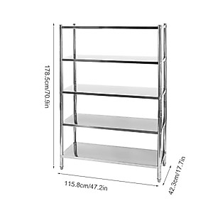 YUMIONB Stainless Steel Shelving, 5 Tier Floor Standing Stainless Steel Shelving Stainless Steel Heavy Duty Shelving Commercial Shelving with Adjustable Hight for Home, Supermarkets, Warehouses