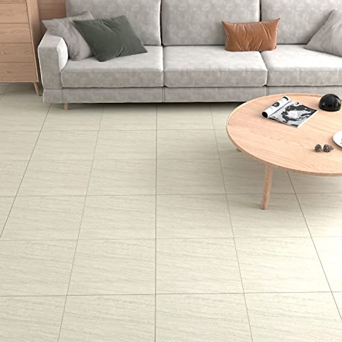 VaryStyle 12"x12" Beige Marble Tiles Peel and Stick Tile Stickers Self Adhesive Removable Waterproof Bathroom Wall Tile Vinyl Floor Stickers Stick on Tile for Walls Floor Kitchen Backsplash 5 Packs