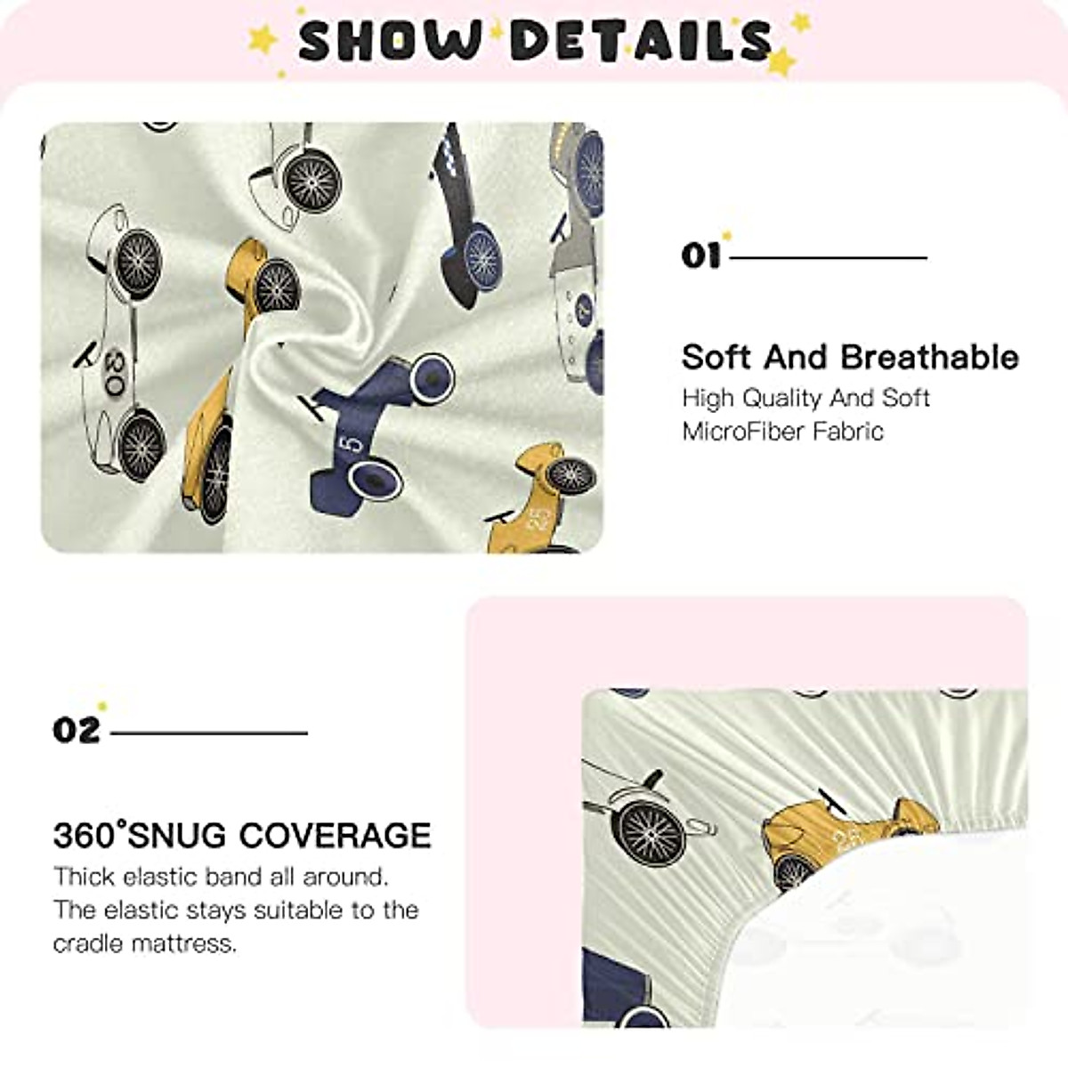 Race Cars Baby Crib Sheets Soft Toddler Bed Sheets Breathable Mattress Cover Baby Bed Sheets for Crib Mattress Unisex Newborn Boy, 39 * 27 * 5in