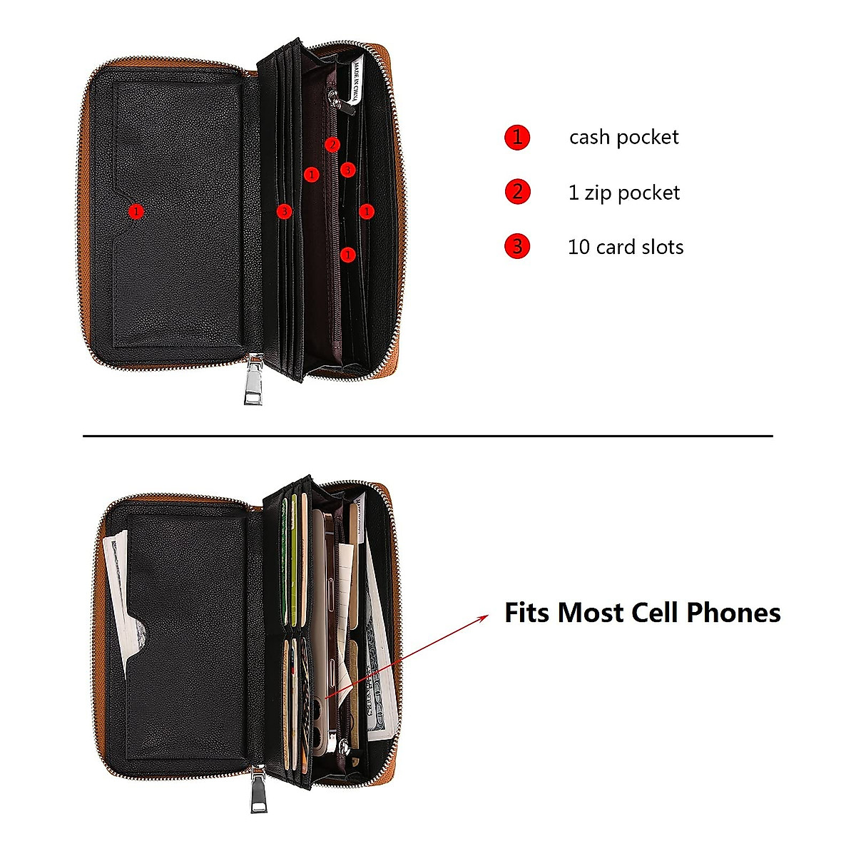 YALUXE Wristlet Handbags for Women Crocodile Effect Leather Clutch Zip-Around Wallet Phone Purse