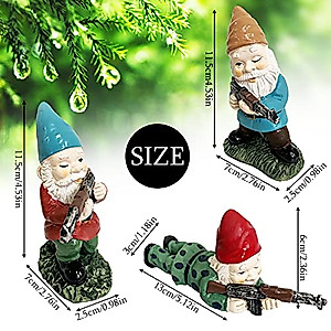 PERFECTOP 3Pcs Military Soldier Garden Gnomes with Guns AK47, Funny Army War Combat Defender Gnome Statue Figurines, Indoor Outdoor Patio Yard Lawn Desktop Decor, Thanksgiving Christmas Ornament Gift