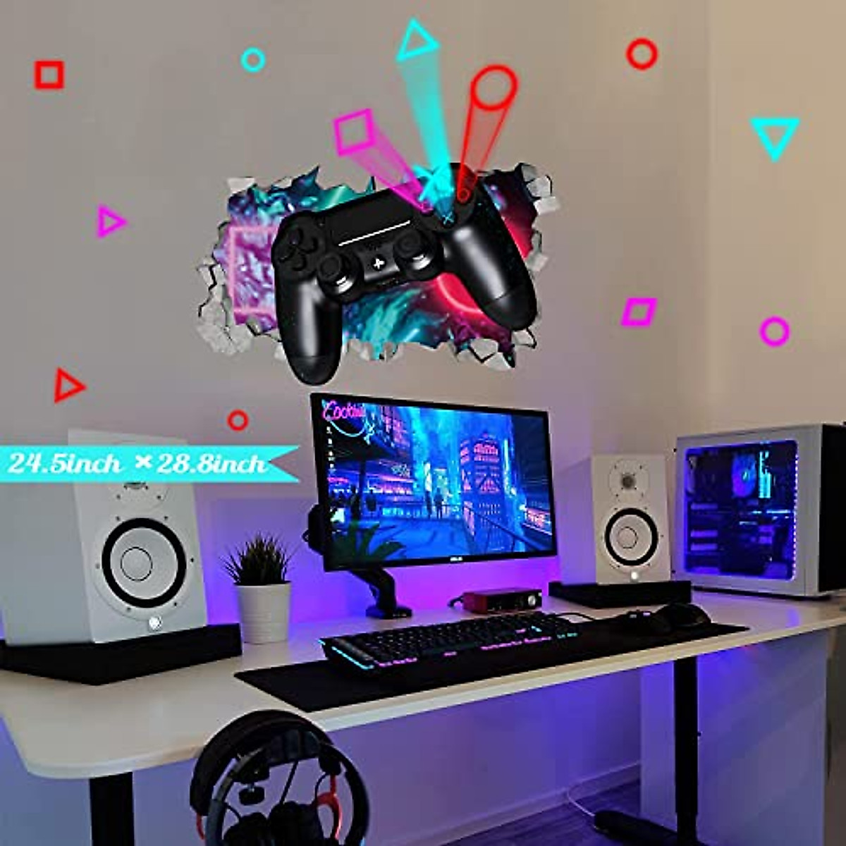 KOKOLAP Game Wall Decals,Gaming Wall Stickers for Teen Boys Room,3D Broken Wall Decals Gamer Controller Sticker Peel and Stick,Video Gaming Wallpaper for Kids Bedroom Playroom Nursery Boys Gift Decor