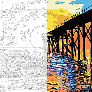 Plaid West Coast Pier Modern Kit, 14" x 14" Paint by Numbers for Adults and Kids, Easy-to-Follow DIY Crafts, Art Supplies with A Textured Finish, 17879