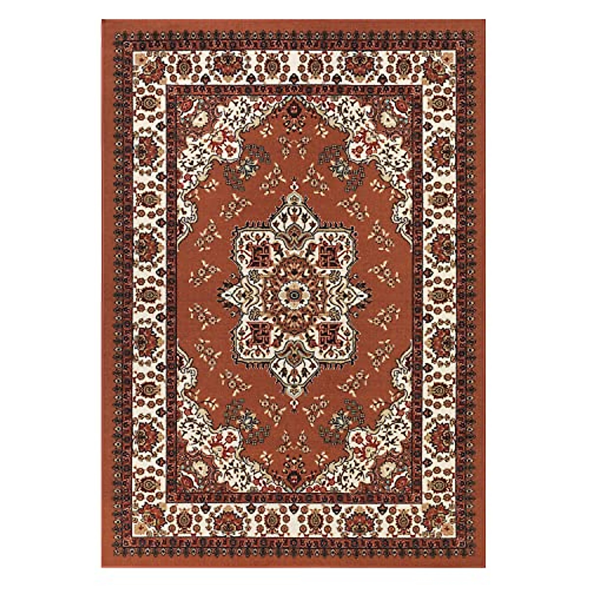 Antep Rugs Alfombras Oriental Traditional 8x10 Non-Skid (Non-Slip) Low Profile Pile Rubber Backing Indoor Area Rugs (Rust Brown, 7'10" x 10')