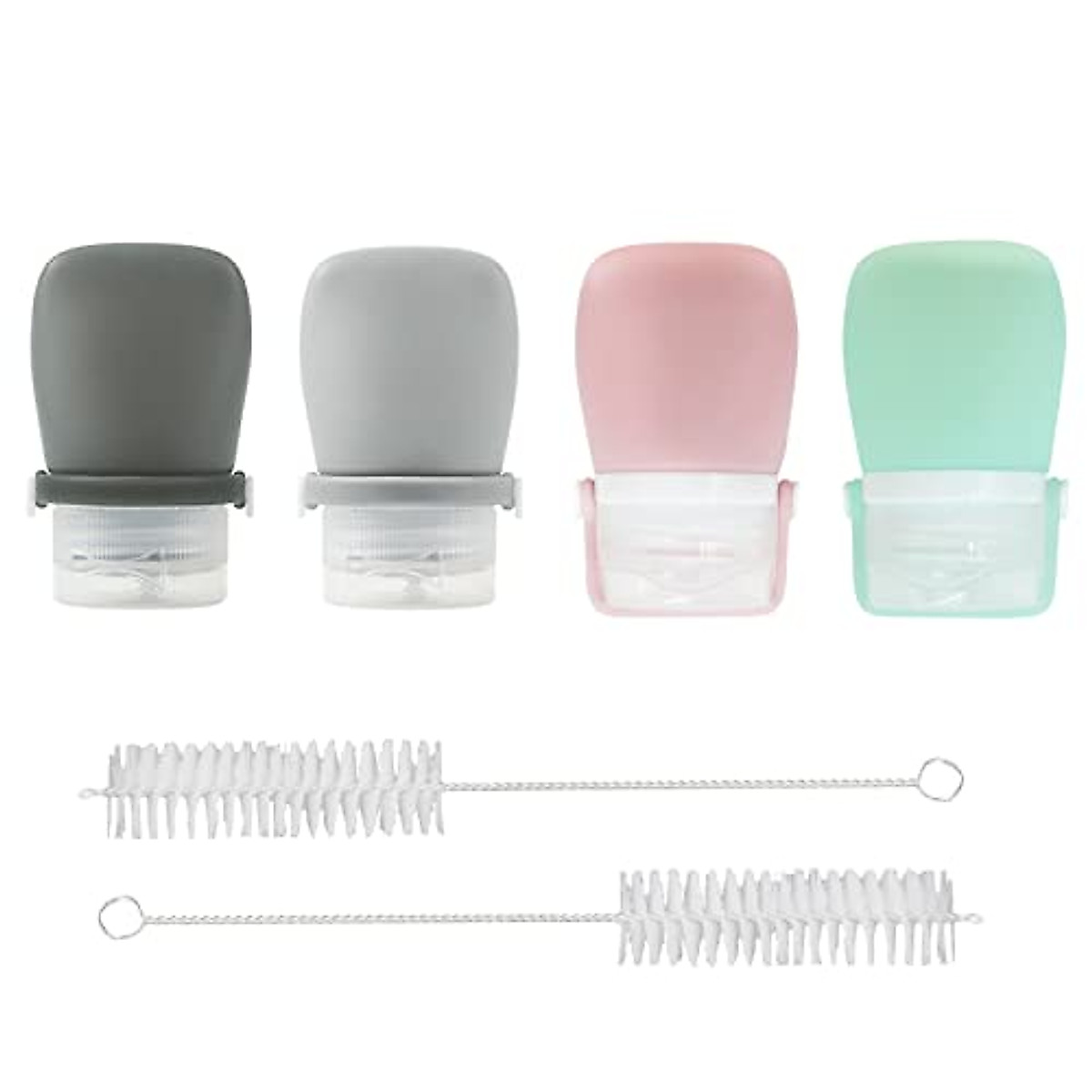 TACYKIBD 4Pcs Squeeze Salad Dressing Bottles, Leakproof Mini Sauce Condiment Bottles and Portable Dressing for Lunch with Bandage, Salad Dressing to Go Container with 2Pcs Cleaning Brush (38ml)