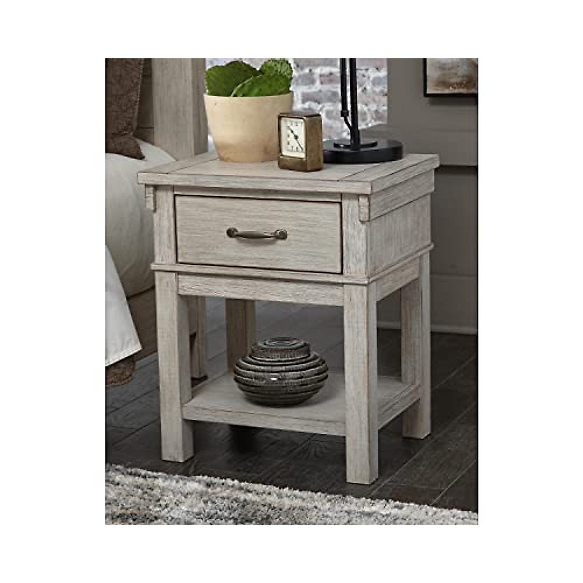 Signature Design by Ashley Hollentown 1 Drawer Night Stand, 20"W x 16"D x 24"H, Whitewash