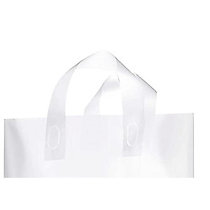 Frosted Plastic Gift Bags 50 PACK 12"x10"x4" Clear Frosted Plastic Bags For Small Business With Soft Loop Handles For Gifts Retail Bags And More