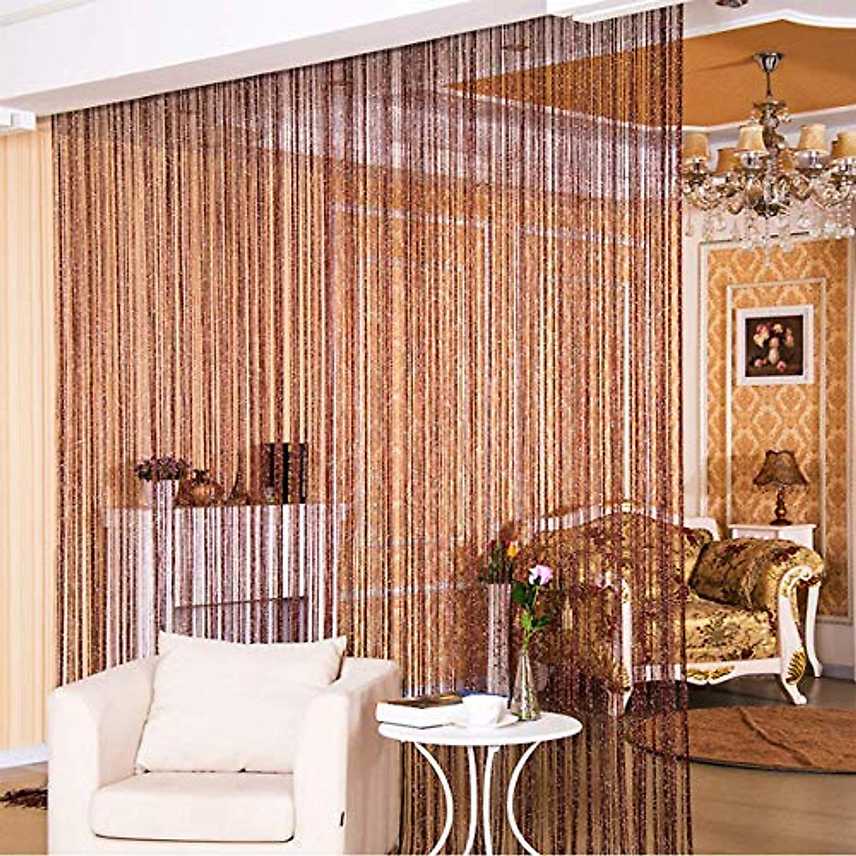 Topixdeals Door Fringe Curtain,Door Curtains,Rare Flat Silver Ribbon Door String Curtain Thread Fringe Window Panel Room Divider Cute Strip Tassel Party Events (1 Pack, Dark-Brown)
