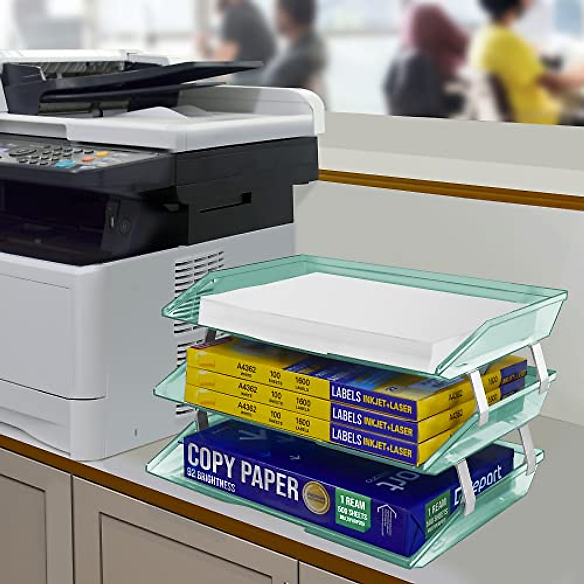 Acrimet Facility 3 Tier Letter Tray Side Load Plastic Desktop File Organizer (Clear Green Color)