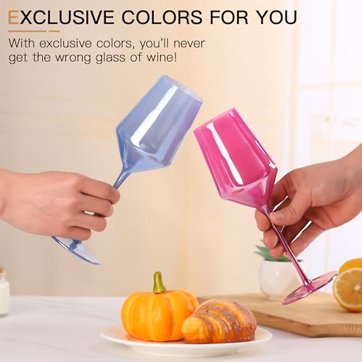 Colored Wine Glasses Set of 6-15oz Hand Blown Colorful Crystal Long Stem Wine Glasses, Unique Colored Glassware for Party,Home Bar