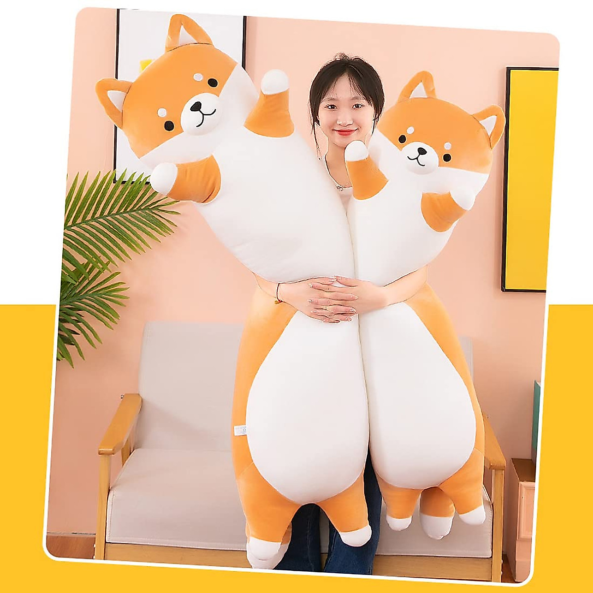 SNOWOLF Stuffed Animal Shiba Inu Plush Toy Soft Long Akita Body Pillow Anime Corgi Kawaii Plush Dog Soft Pillow, Plush Toy Doll Gifts for Boys Girls, 90cm/35.4Inch
