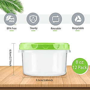 Zezzxu 12 Pack 8 oz Small Plastic Containers with Screw on Lids, Reusable Deli Containers Stackable Food Storage Jars, Microwave & Freezer Safe (Green)