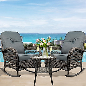 TXGDPIONEER Outdoor Wicker Rocking Chair, All Weather Resin Rattan Wicker Rocking Chairs, for Garden Backyard Lown Porch,1pc,Grey