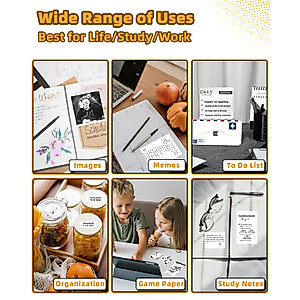 Memoqueen M04AS Mini Sticker Printer Thermal Wireless Portable Printer for iPhone with 3 Rolls Transparent/Blue on White Sticker/Semi-Transparent Paper, Compatible with iOS & Android