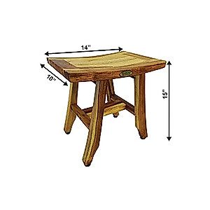 EcoDecors Satori Teak Wood Shower Shaving Foot Rest Stool Natural Rustic Finish - 10" D x 14" W x 15" H