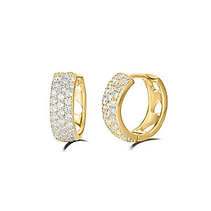 Carleen 925 Sterling Silver Hoop Earrings 14K Gold Plated Pave Set Cubic Zirconia CZ Simulated Diamond Small Thick Sparkle Fine Jewelry Birthday Gifts for Women, Diameter 15mm Width 5mm