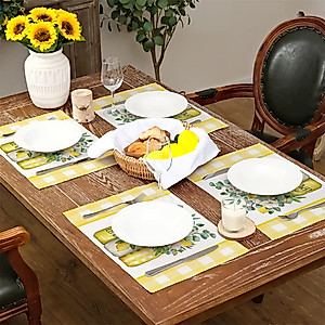 GEEORY Lemon Summer Placemats 12x18 Inch Set of 4 Yellow Vase Spring Table Mats Farmhouse Rustic Holiday Kitchen Dining Table Decoration for Indoor Outdoor Dinner Party Décor GP082-18