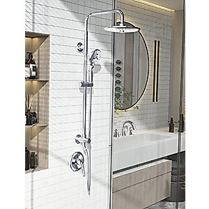SR SUN RISE 10 Inch Shower Fixtures with 1.8 GPM Rain Showerhead and Hand Shower 27.6" Slide Bar Shower Faucet Set Complete for Easy Reach, Single Handle Design Shower Valve Include, Polished Chrome
