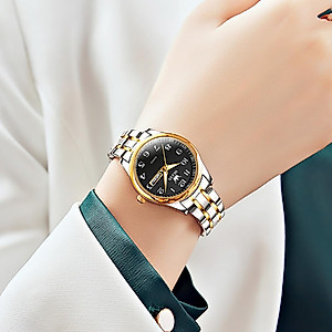 OLEVS Women Watches Business Dress Female Ladies for Small Wrist Watch Gold Silver Tone Stainless Steel Band Analog Quartz Day Date Waterproof Number Lady Watches