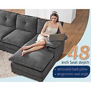 Jocisland 115 Inch Sectional Couch, Modular Sectional Sofa- Double Layer Seat Cushions, U Shaped Couch- Comfy Couches for Living Room, Grey Chenille