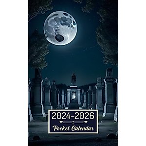 Pocket Calendar 2024-2026: Two-Year Monthly Planner for Purse , 36 Months from January 2024 to December 2026 | Ghost | Moonlit cemetery scene