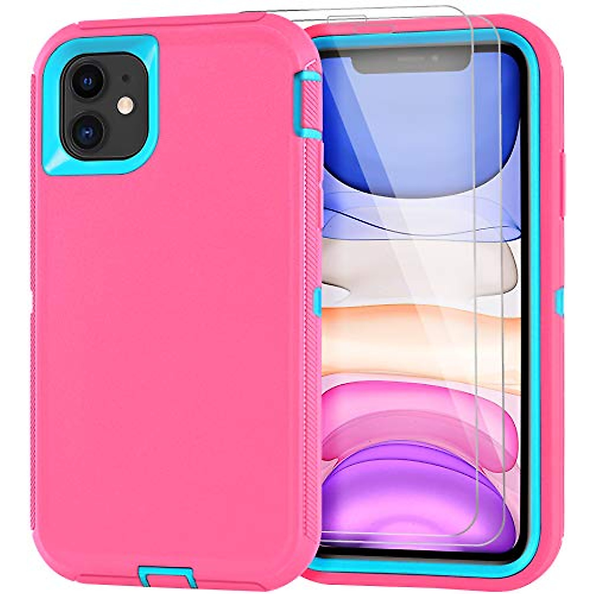 GYJ for iPhone 11 Case with 2 Screen Protector, Drop Protection Full Body Heavy Duty Rugged Military Grade Cover, Shockproof/Drop Proof Durable Phone Case iPhone 11 6.1" [Pink+Blue]