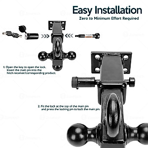 Zone Tech Trailer Hitch Receiver Lock - Premium Quality Anti-Theft 5/8" Pin for Class III IV 2" and 2-1/2" Receiver with Rubber Cap - Durable Metal Weatherproof Receiver (1-Pack)