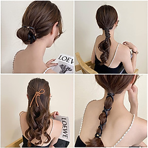 LURVFUEH 3 PCS Braid Accessory Ponytail Leather Hair Ties, Bendable Spiral Loc Long Hair Styling Accessories for Women Girls (White+Brown+Black)