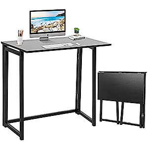 windaze 31.5" Folding Desk No-Assembly Small Computer Desk Home Office Desk Foldable Table, Laptop Table Desk, Sturdy Metal Work Desk for Small Space (31.5x17.8x28.7) (Black)