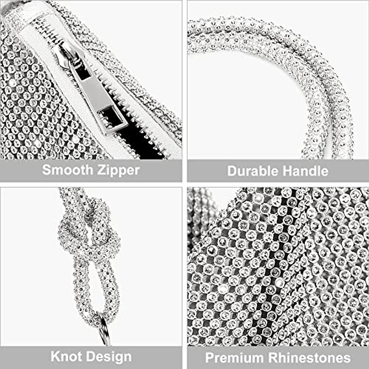 Rhinestone Purses for Women Chic Sparkly Evening Handbag Bling Hobo Bag Shiny Silver Clutch Purse for Party Club Wedding