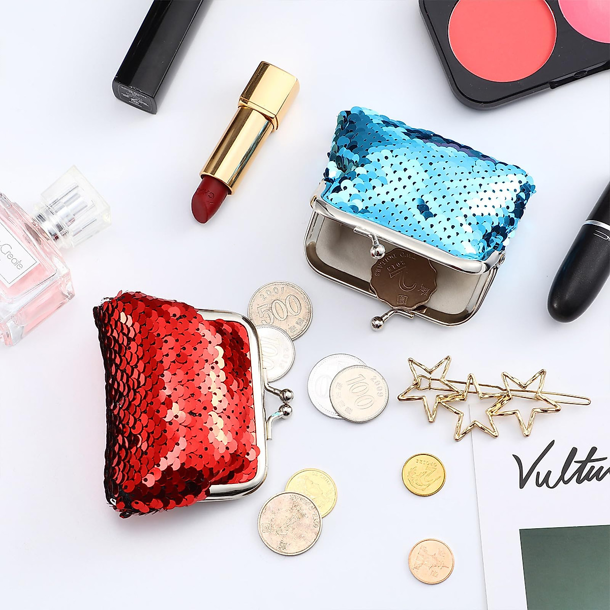 Frienda Sequin Coin Purses Reversible Sequin Mini Wallets Pouches Colorful Sequins Bags for Women Party Favor