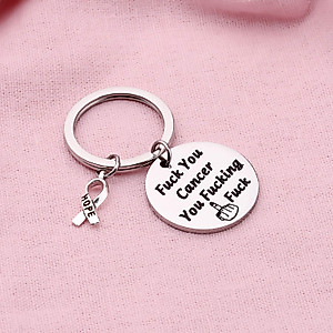 PENQI Fuck Cancer Keychain Cancer Awareness Hope Gift Fuck You Cancer You Fucking Fuck Cancer Survivor Jewelry (K fucking fuck)
