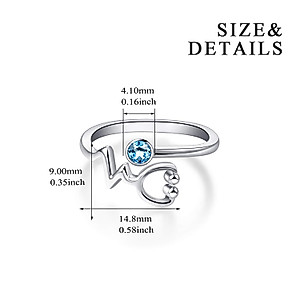 AOBOCO Sterling Silver Stethoscope Heartbeat EKG Ring, Simulated Aquamarine Crystal from Austria, Doctor Nurse Jewelry Medical Gifts for Women, RN Gifts for Nurse Female Graduation Nurse Week(Blue)