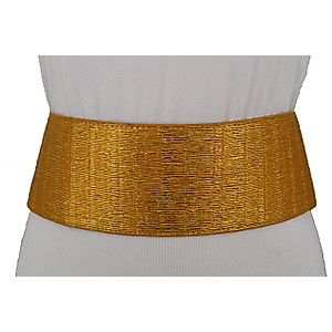 Trendy Fashion Jewelry TFJ Women Wide Western Belt Hip High Waist Faux Leather Dressy M L Metallic Gold