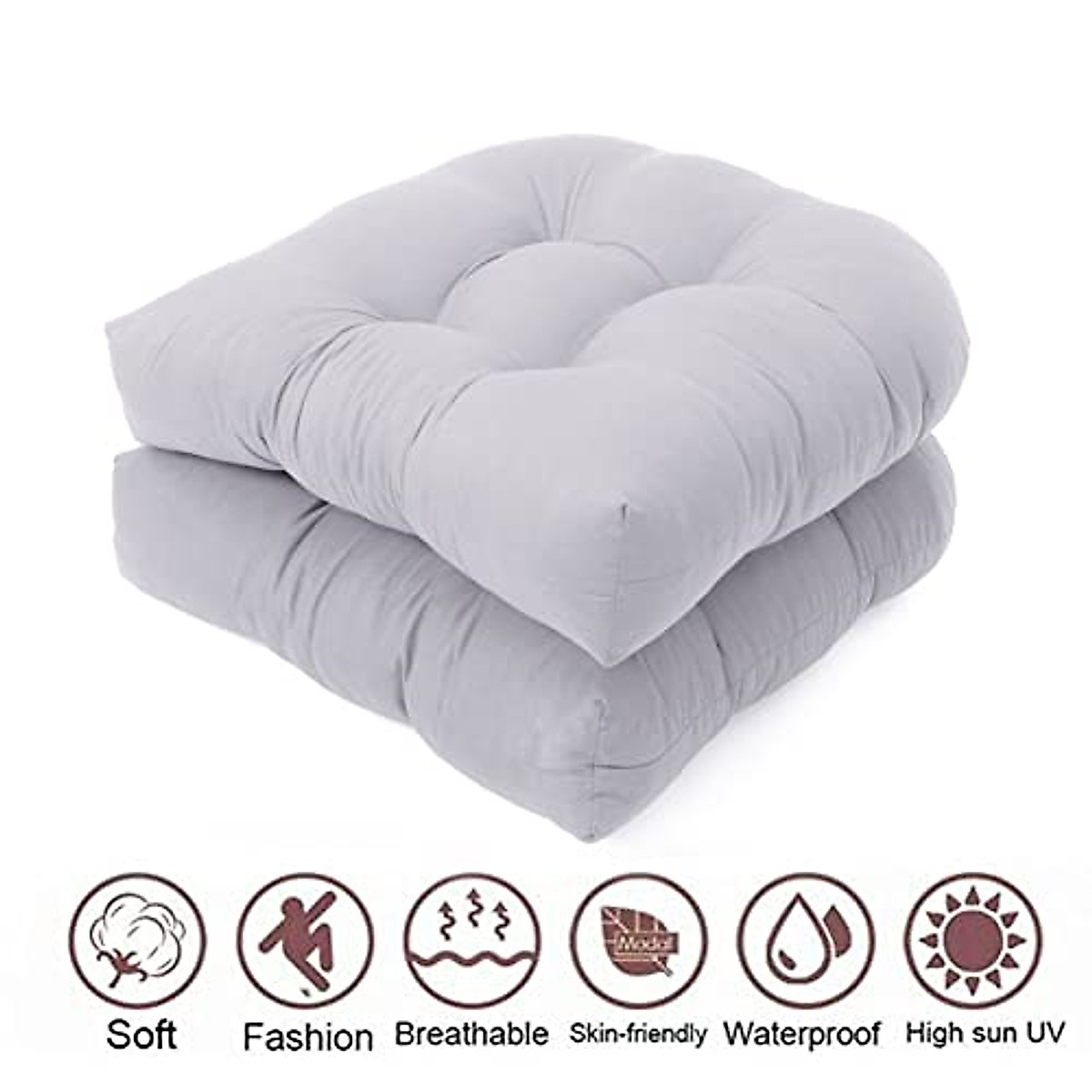 Rocking Chair Cushion 2 Pack Set 19 x 19 Inch U Shape Patio Seat Cushions Non-Slip Seat/Back Chair Cushion Soft Thickened Indoor/Outdoor Overstuffed Patio Chaise Lounger Cushion (Light Gray)