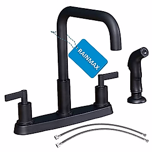 Kitchen Faucet with Sprayer, Black Kitchen Faucet, Matte Black Kitchen Sink Faucet, Stainless Steel Kitchen Sink Faucet with Side Sprayer, 3 or 4 Hole RV Utility Laundry Kitchen Faucets KMF028B