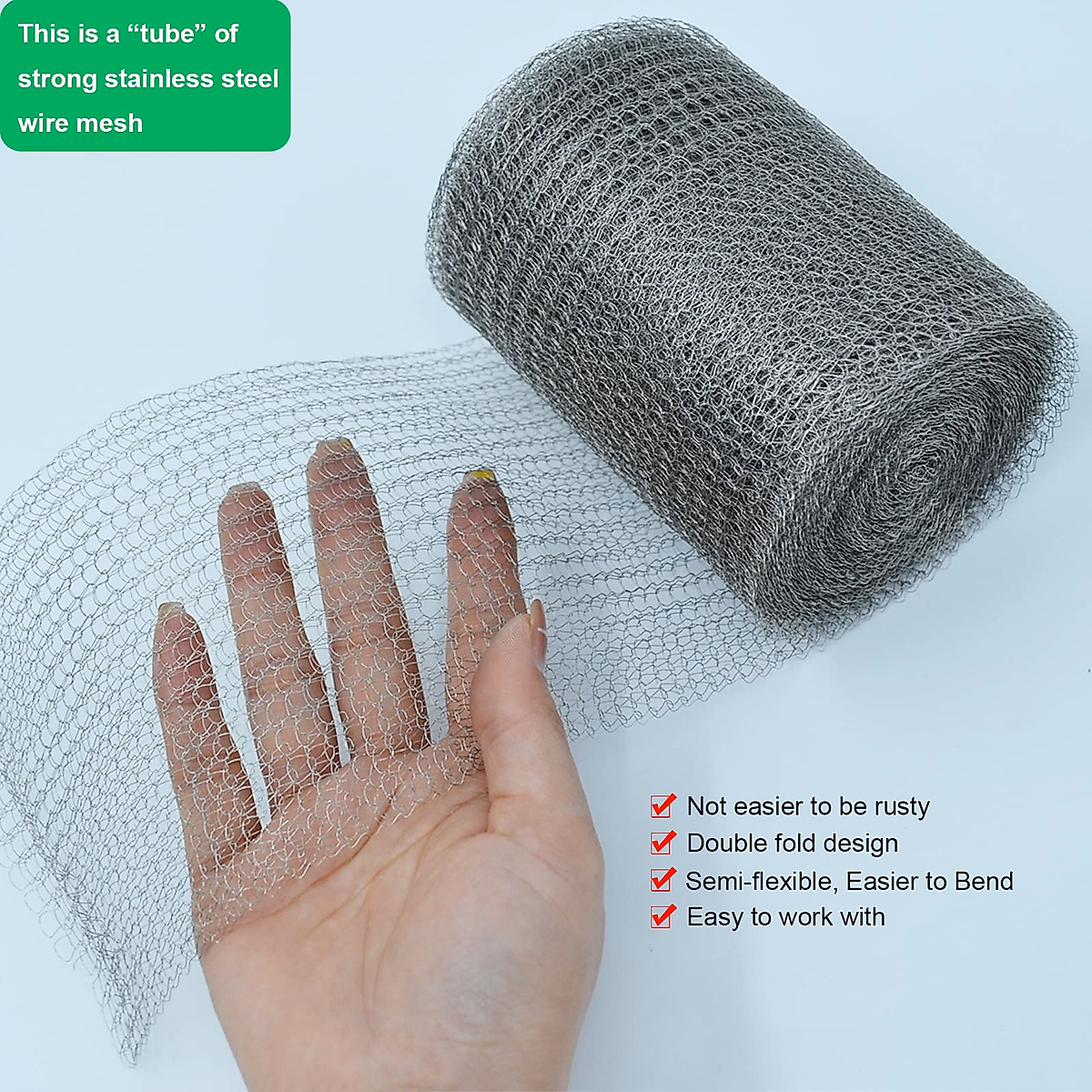 YAGJIA Wire Mesh for Mice Control, 5" x 33FT Stainless Steel Wool, Double Layer Rodent Mesh Barrier, Stainless Steel Mesh Hole Filler, Flexible Stretchy for Garden House and DIY