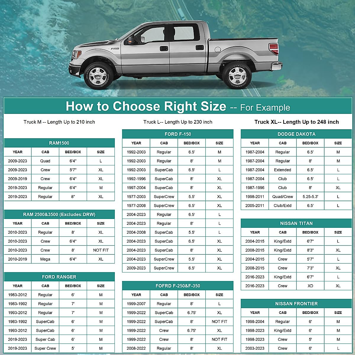 GUNHYI Pickup Truck Cover Waterproof All Weather, 6 Layer Heavy Duty Truck Cover Universal Fit Ford F150, Chevy Silverado, GMC Sierra, Dodge Ram 1500 Extended/SuperCrew Cab (Truck, up to 248 inch)