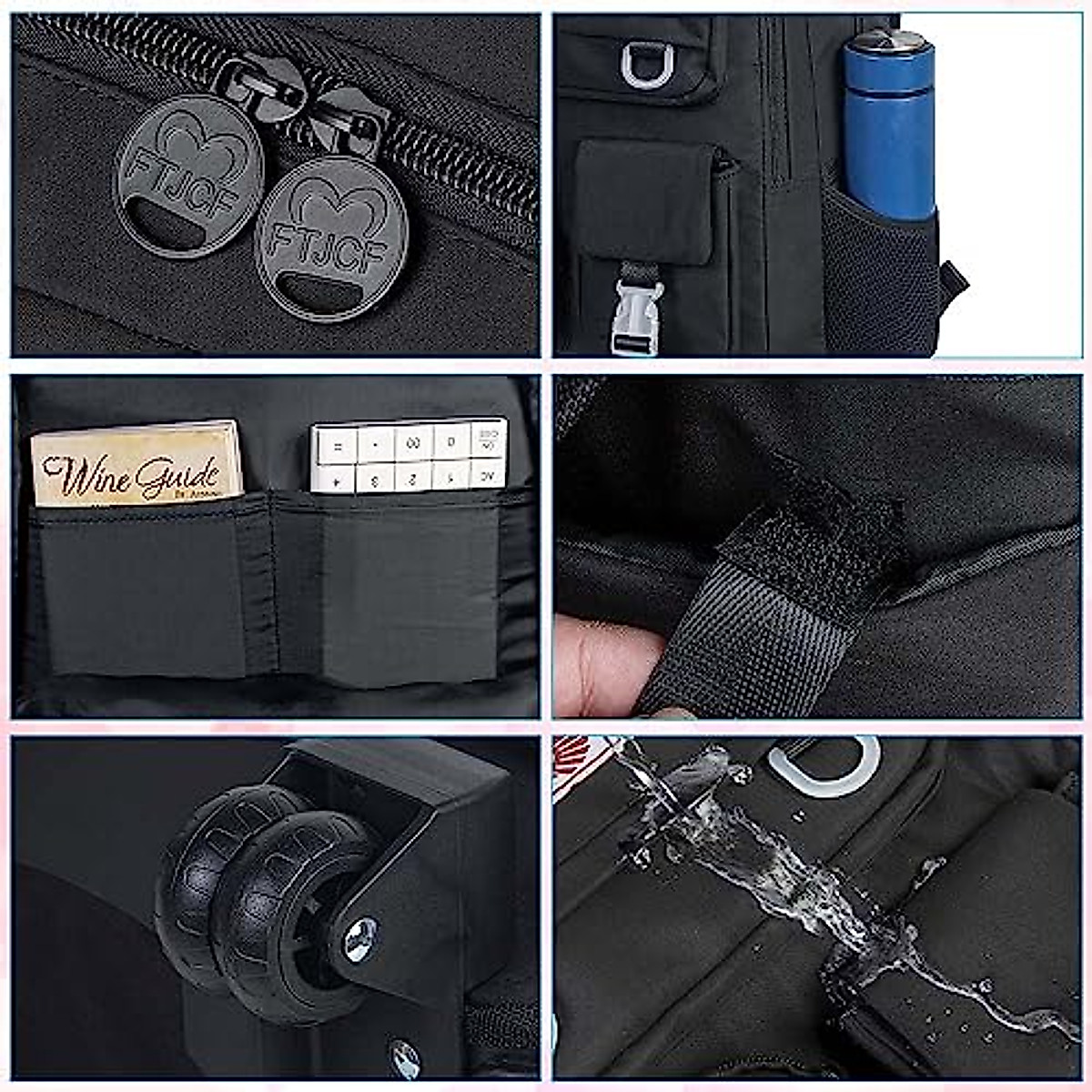 CCJPX Rolling Backpack for Girls Women, 21 inch Roller Wheels School Bookbag, Wheeled Suitcase Backpacks with Lunch Bag for Teen - Black