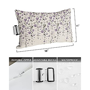 Recliner Head Pillow Ledge Loungers Chair Pillows with Insert Flower Purple Grey Cherry Blossoms Cotton Linen Background Lumbar Pillow with Adjustable Strap Patio Cushion for Sofa Bench Couch, 2 PCS