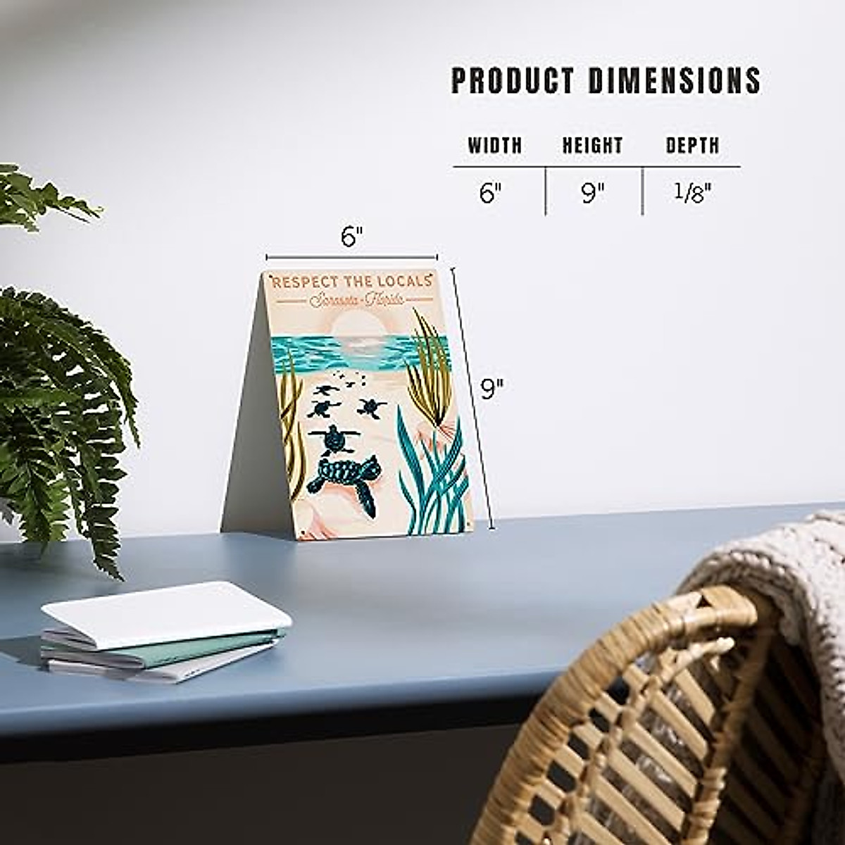 Lantern Press 6x9 Inch Wood Sign, Ready to Hang Wall Decor, Sarasota, Florida, Turtle, Respect the Locals