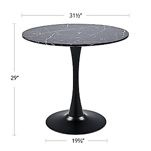 VONLUCE 32 Inch Tulip Table with Faux Marble Top for Kitchen Bar Patio and More, Modern Round Dining Table Living Room Accent Table with Metal Base and 165lb Capacity for 2-4, Black