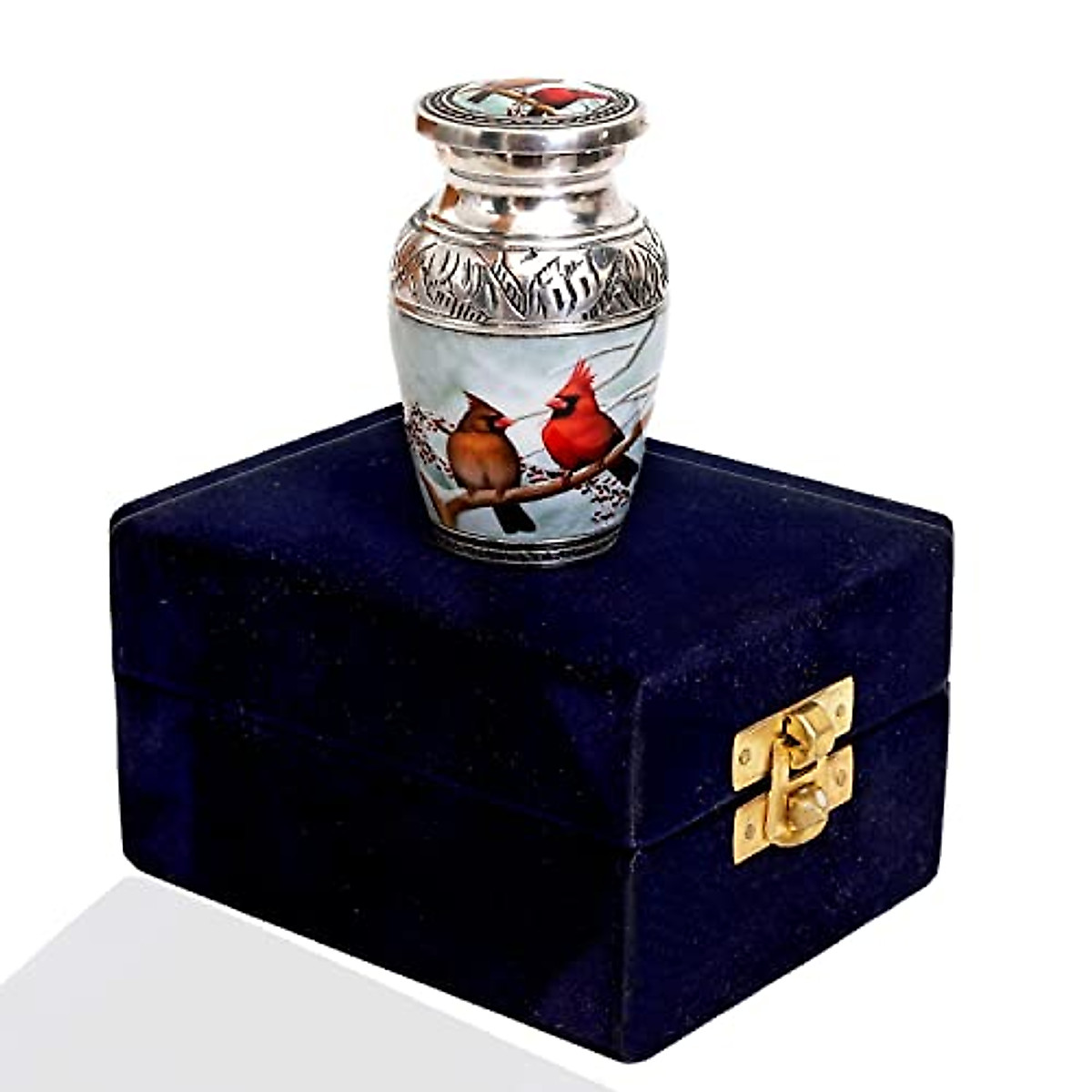 HLC Cardinal Couple Bird Keepsake Urn - Keepsake Urn for Human Ashes with 1 Velvet Box Bag - Peaceful Engraved Mini Memorial Affordable Keepsake Urn (4.5.in)