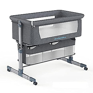 Bellababy Bedside Bassinet, Bedside Sleeper, Bedside Crib with Storage Basket, Easy Folding Portable Crib, Adjustable Portable Bed for Infant/Newborn (Dark Grey)