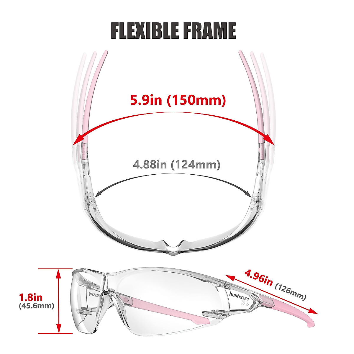 HUNTERSKY HTS S239 Protective Clear pink Small Safety Glasses women youth protecting eyes from wind dust proof night bike riding cycling running