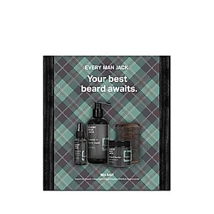 Every Man Jack Mens Sea Salt Beard Kit - Perfect for Every Guy - Includes Four Full-Sized Grooming Essentials - Beard + Face Wash, Beard Oil, Beard Butter + Beard Comb