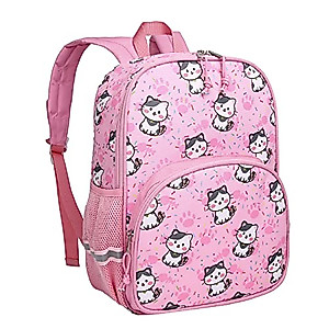 Toddler Backpack for Girls, Kasqo 13.5 Inch Lightweight Waterproof Kids Bookbag Preschool Kindergarten Schoolbag for little Girls 3-6 Years Old, Pink Cat
