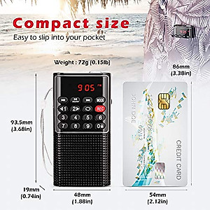 Mini Pocket FM Walkman Radio Portable Battery Radio with Recorder, Lock Key, SD Card Player, Rechargeable Battery Operated, by PRUNUS(NO AM)