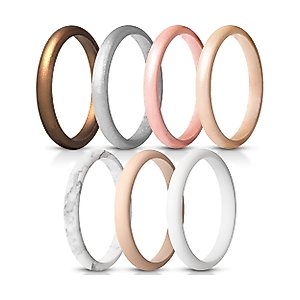 ThunderFit Women's Thin and Stackable Silicone Wedding Bands, Promise Rings 2.5mm Wide 2mm Thick - 1/4/5/6/7/8/9/10 Variety Multipack (Pack A - Size 8.5-9 (18.9mm))
